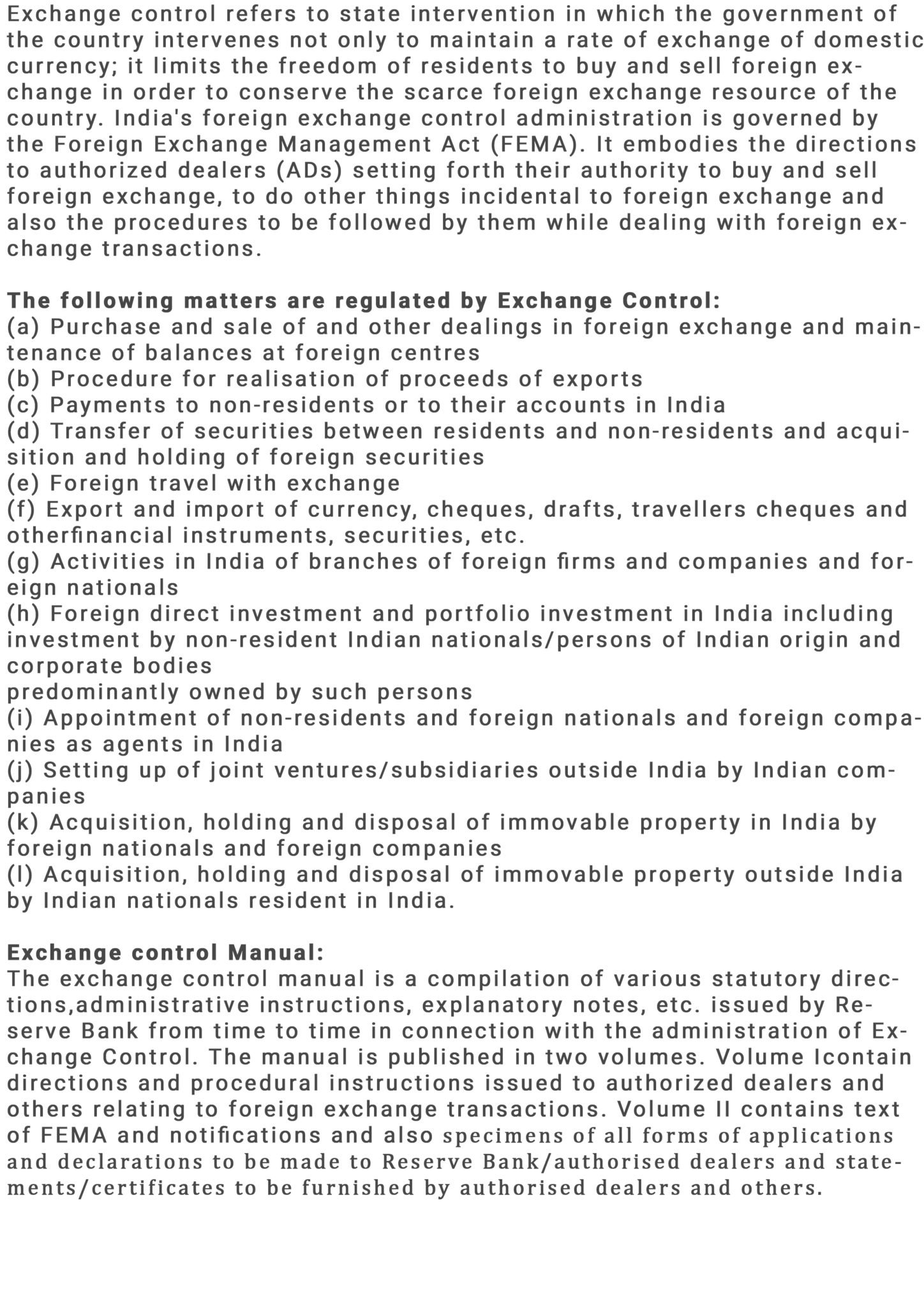 Role of exchange control in India – Banking School